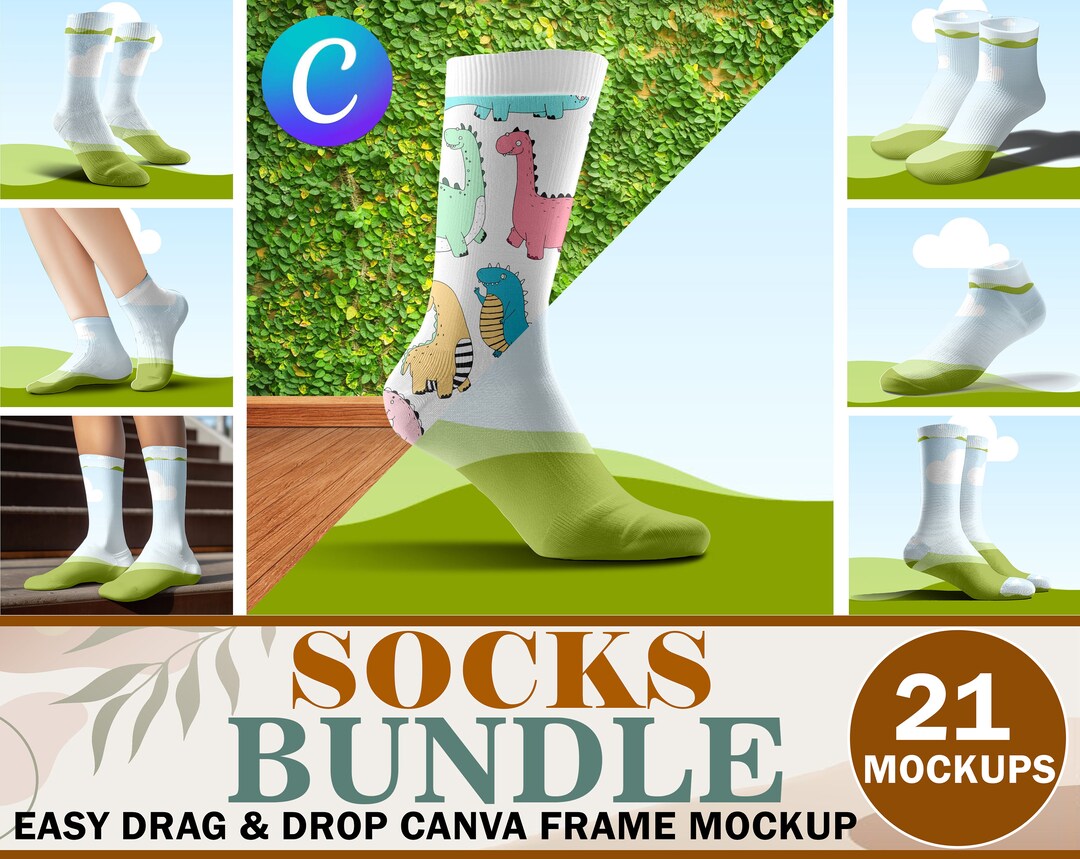 21 Canva Socks Mockup Bundle for Dye Sublimation| Separated Toe and ...