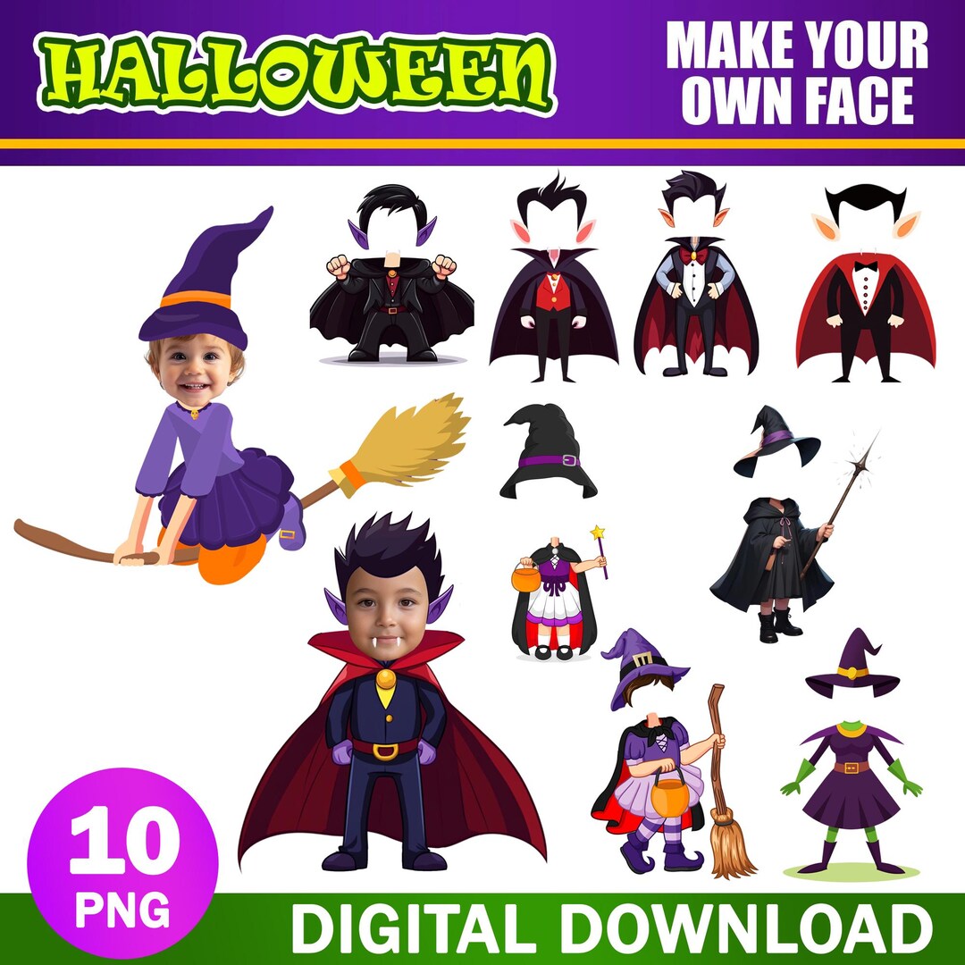 10x Halloween Add Your Own Witch & Vampire Photo Picture PNG Bundle ...