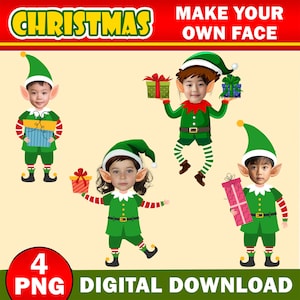 Christmas Elf With Gift Add Your Photo Face, DIY Elf Yourself PNG ...