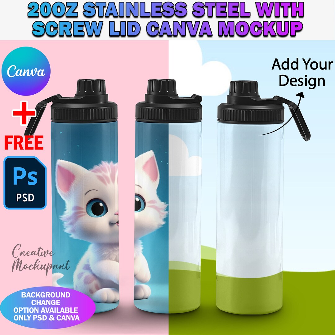 Canva 20oz Tumbler With Screw Lid Mockup, 20oz Sports Stainless Steel ...