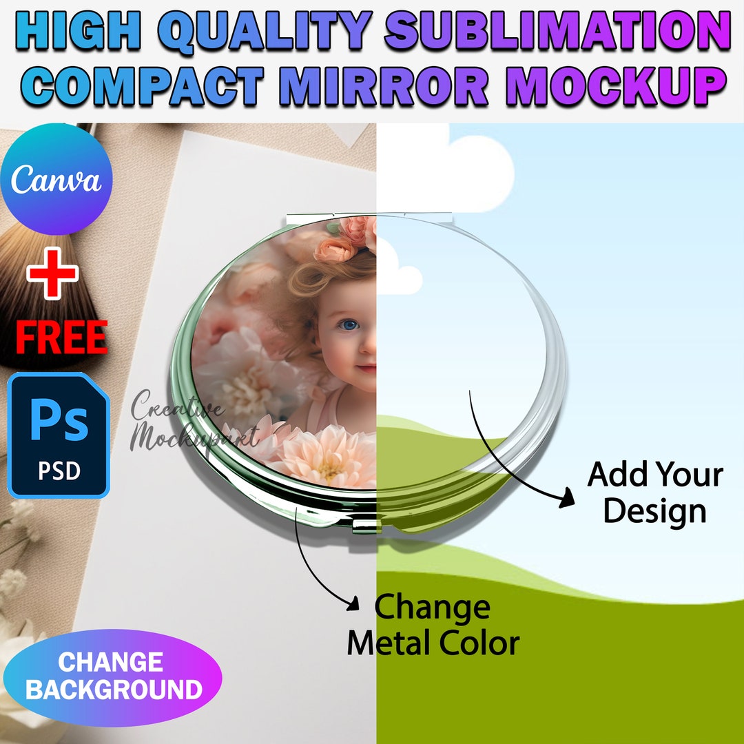 Canva DYE Sublimation Round Metal Compact Mirror Mockup, Pocket Mirror ...