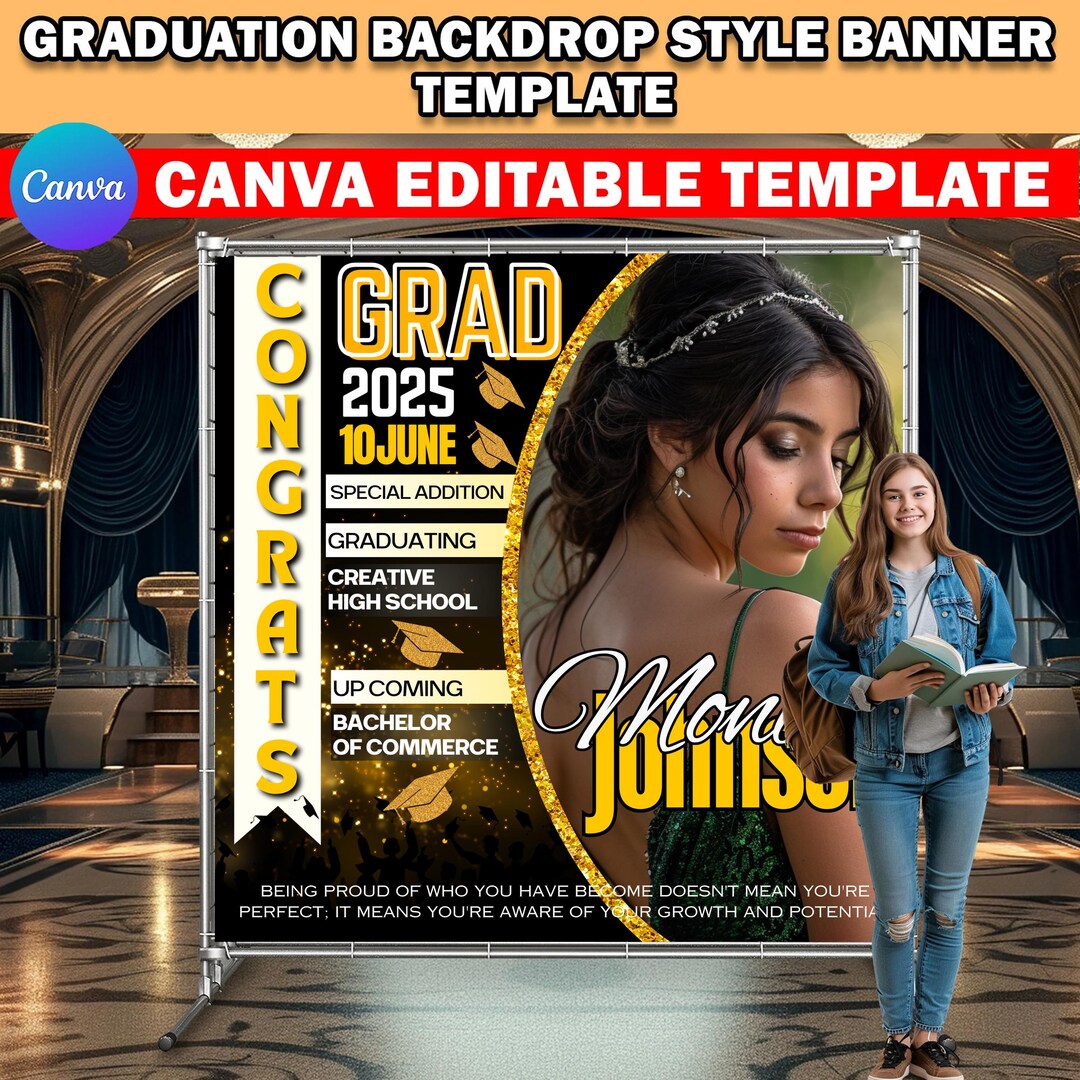 Graduation Backdrop Template, Yellow DIY Editable Canva Graduation ...