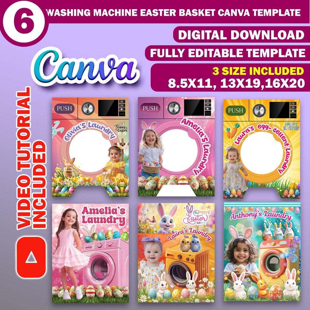6X Easter Washing Machine Gift Box Canva Template Bundle, Editable Foam ...