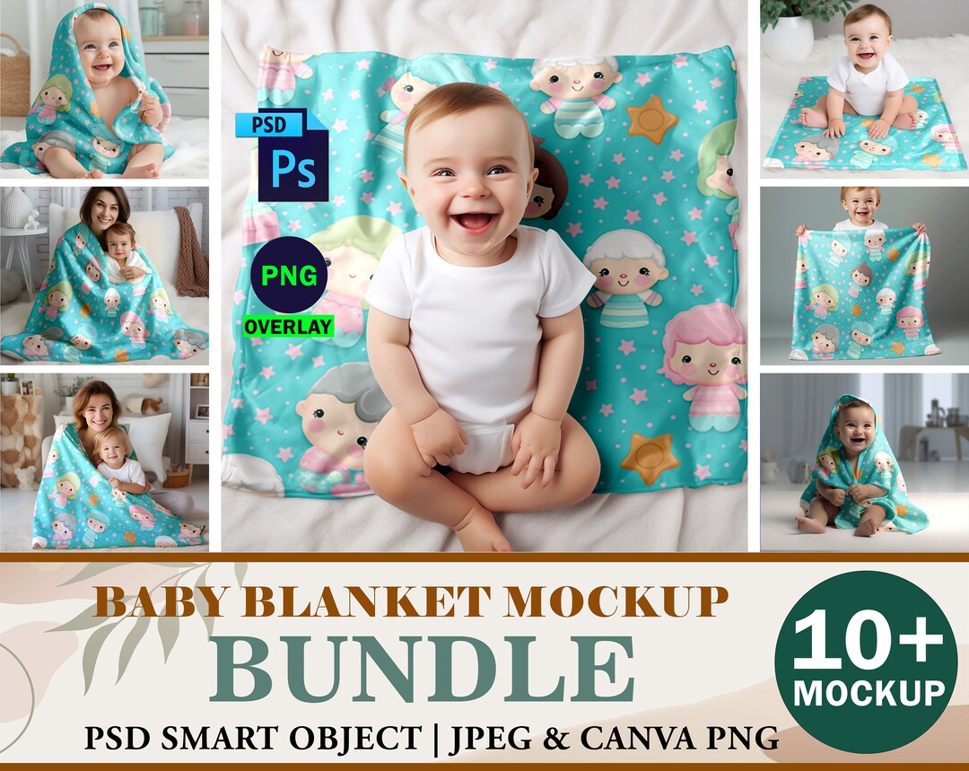 10 PSD Baby Blanket Mockup Bundle, Toddler Blanket Mockups, Baby ...