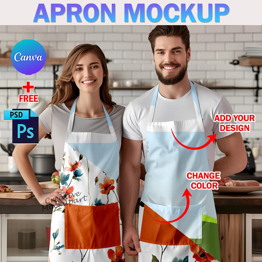 Canva AOP Apron Mockup, Man & Woman Apron Mockup, Kitchen, Couple Apron Mockup, Woman, Man Apron ...
