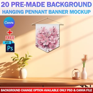 Canva Pennant Banner Mockup, Hanging Pennant Flag Mockup (20 Pre-made ...