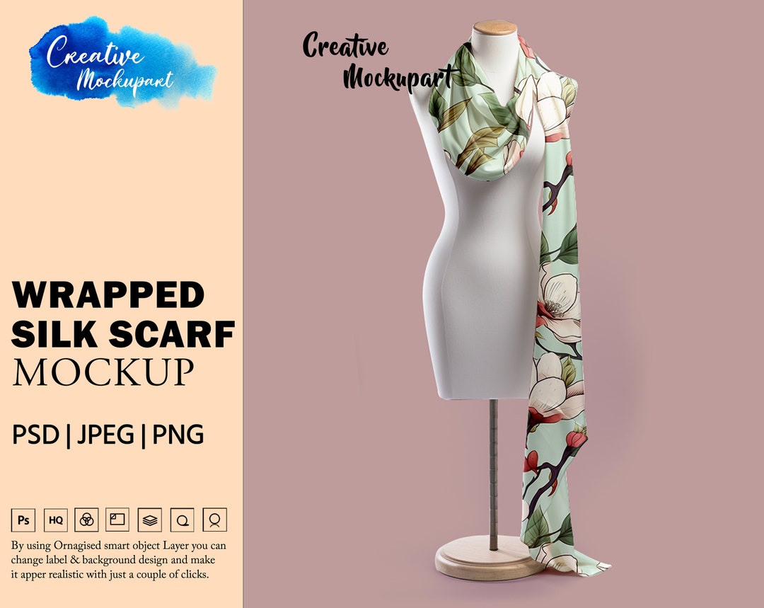 Wrapped Long Silk Scarf Mockup | Add Your Own Design via Photoshop ...