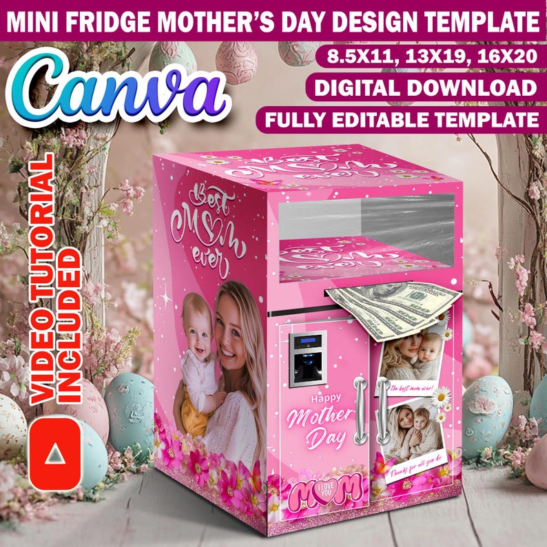 Mothers Day Mini Fridge Gift Box Canva Template, Foam Board Mother's ...