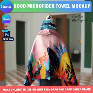 Canva Hood Microfiber Towel Mockup for Sublimation, Hooded Towel Mockup ...