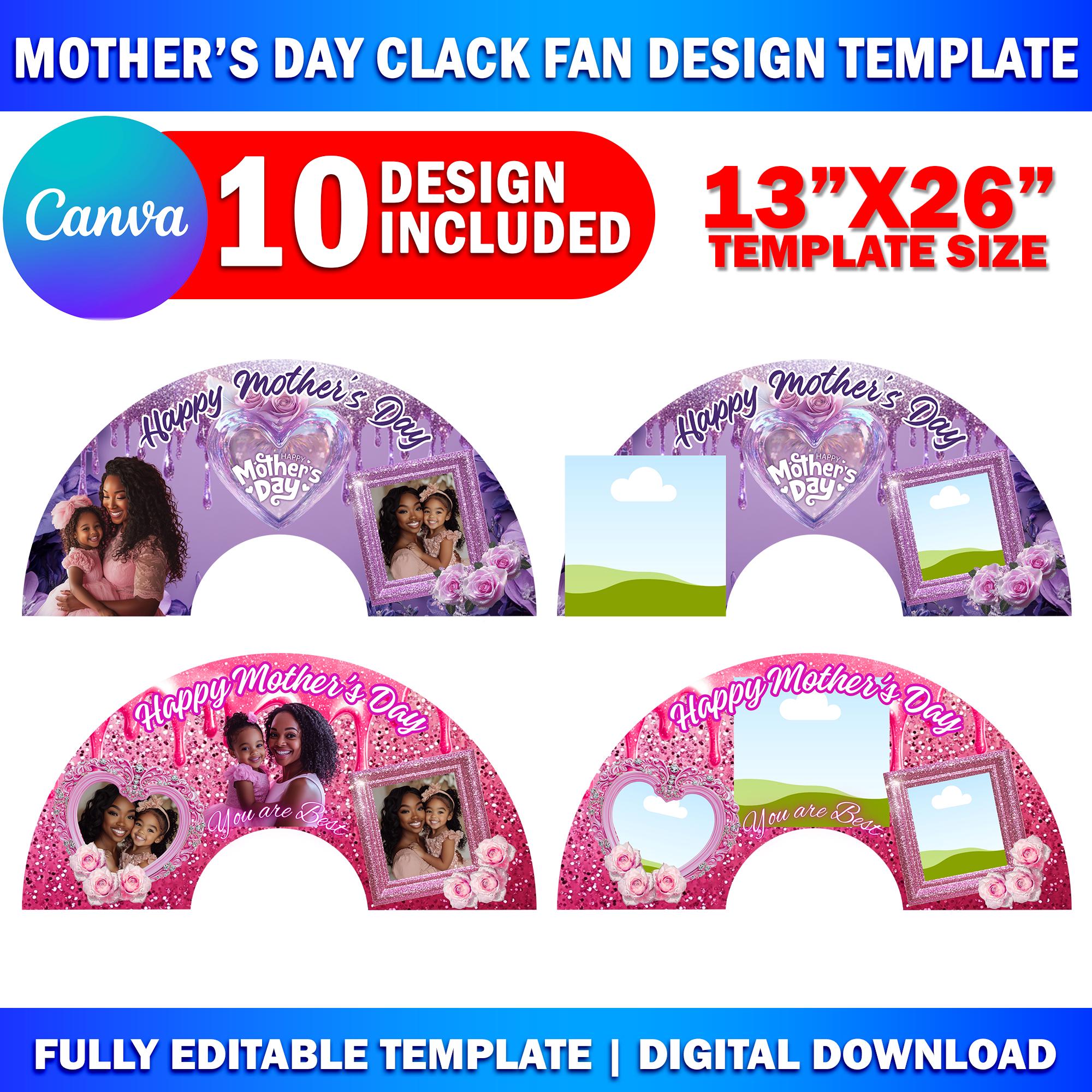 10x Mother's Day Clack Fan Design Canva Template, Fully Editable Drag ...