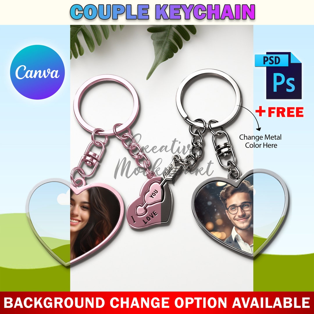 Canva Couple Keychain Mockup for Dye Sublimation, Heart Shaped Keychain ...