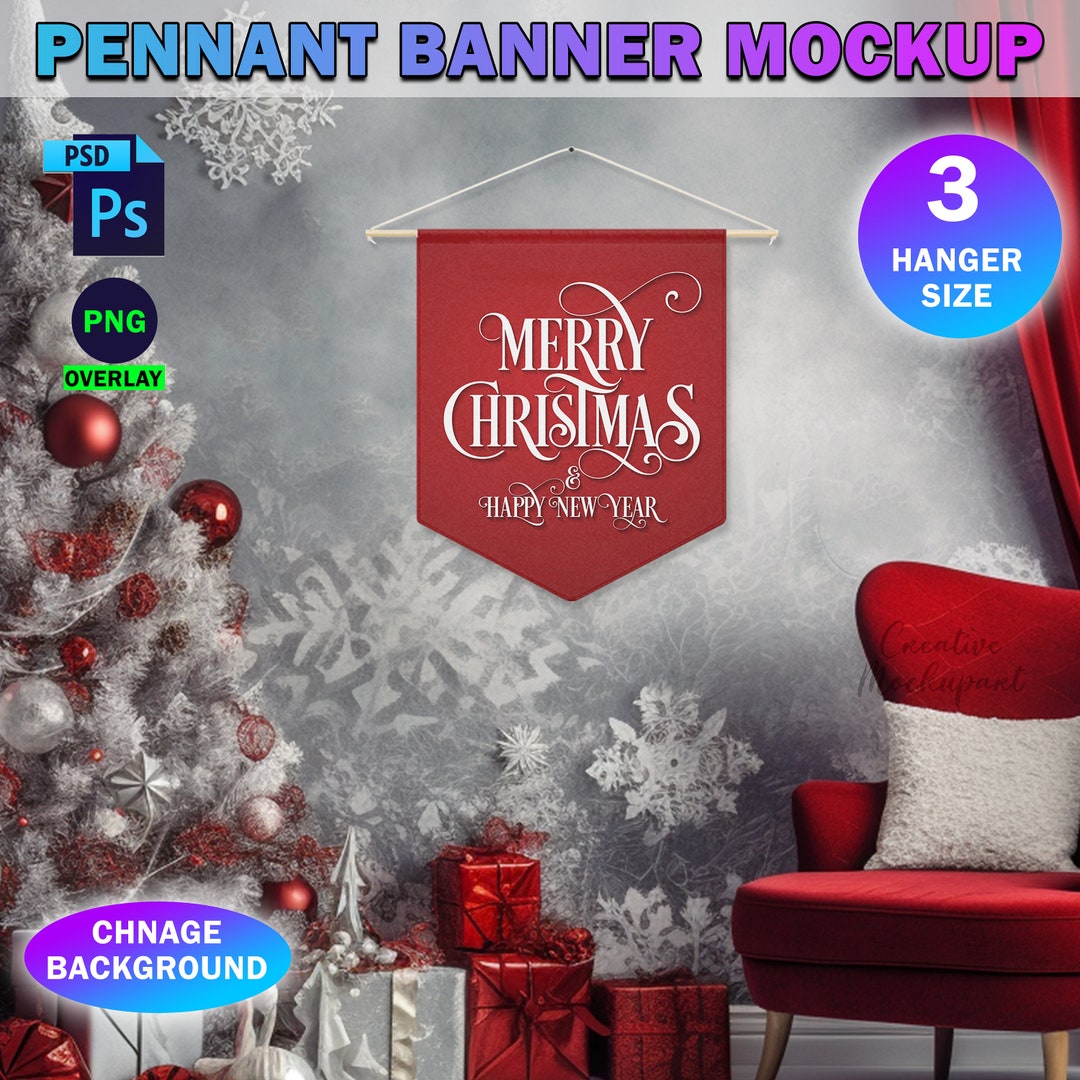 Hanging Pennant Banner Mockup | Christmas Background With 3 Different ...