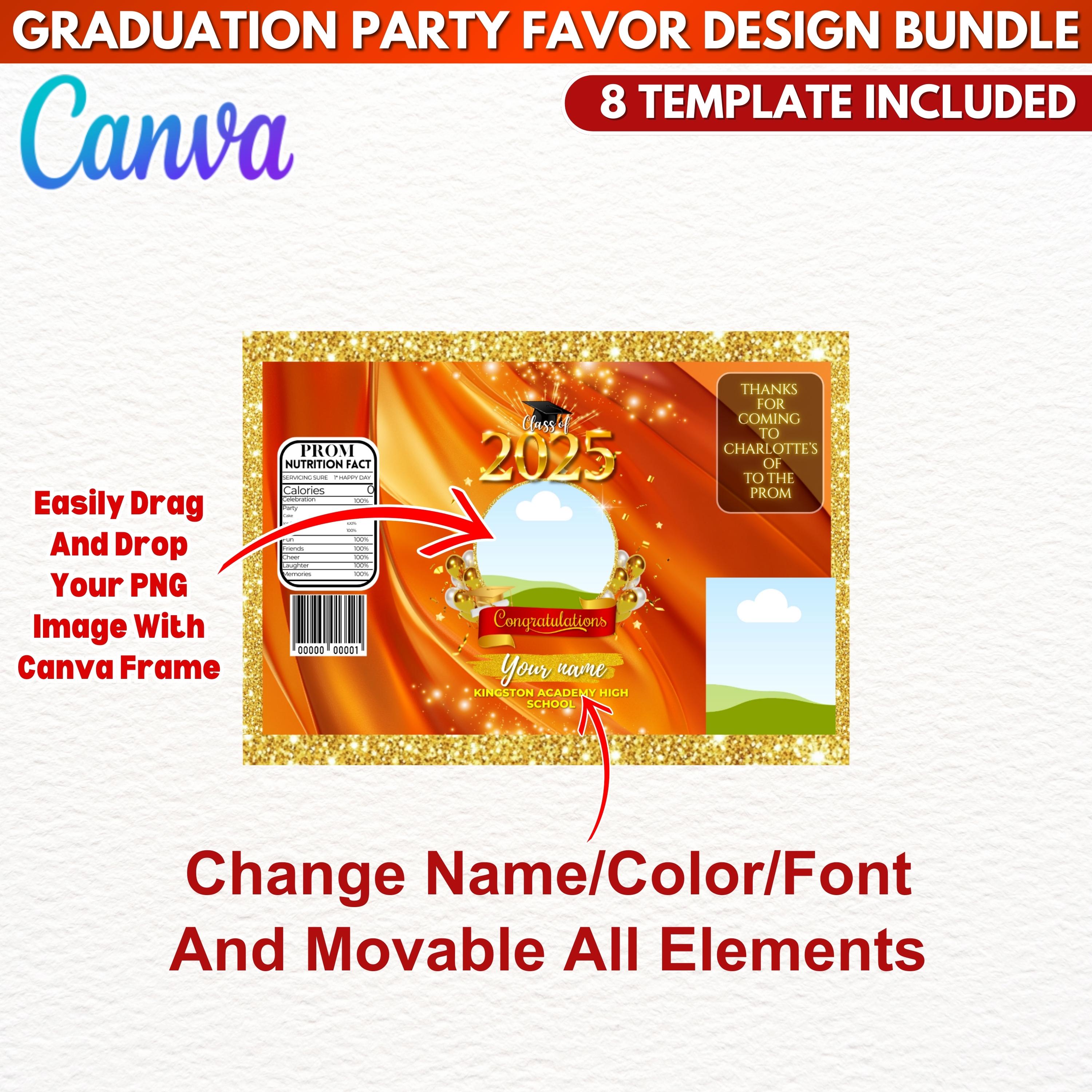 8X Graduation Party Favor Template Bundle, Orange Canva Editable ...