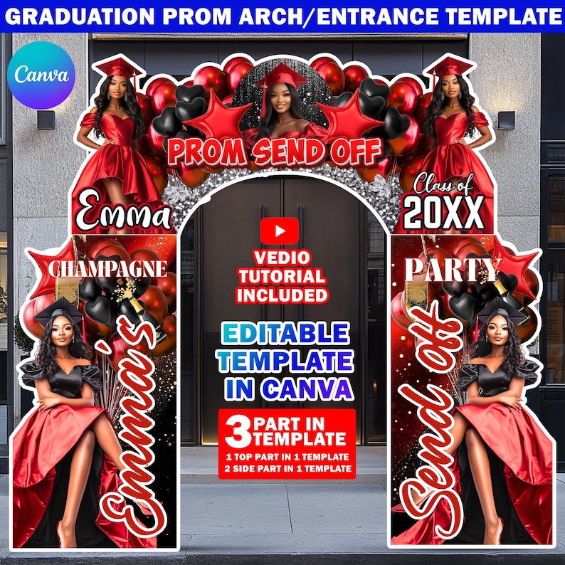 Prom Entrance Arch Design Canva Template, Red & Black Entry Arch ...