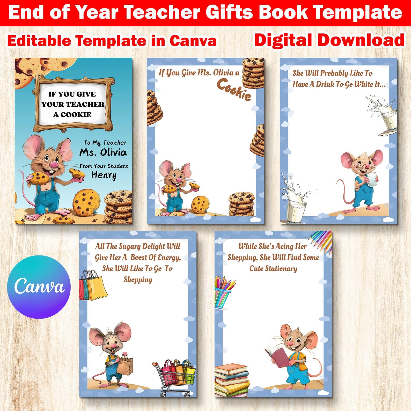Canva Editable If You Give a Teacher a Cookie Gift Book Template ...