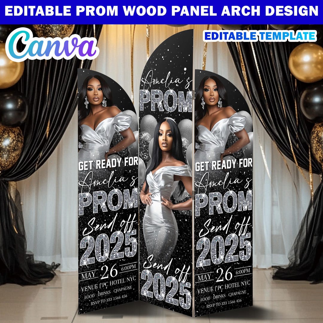 Prom Wooden Arch Panel Design Canva Backdrop Template, Editable Black ...