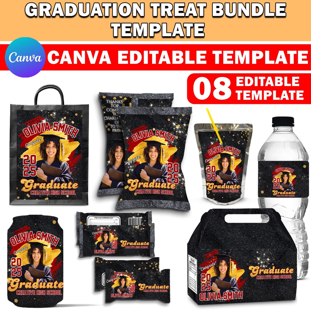 Prom Packaging Treat Template Bundle, Black & Yellow Grad Treats ...