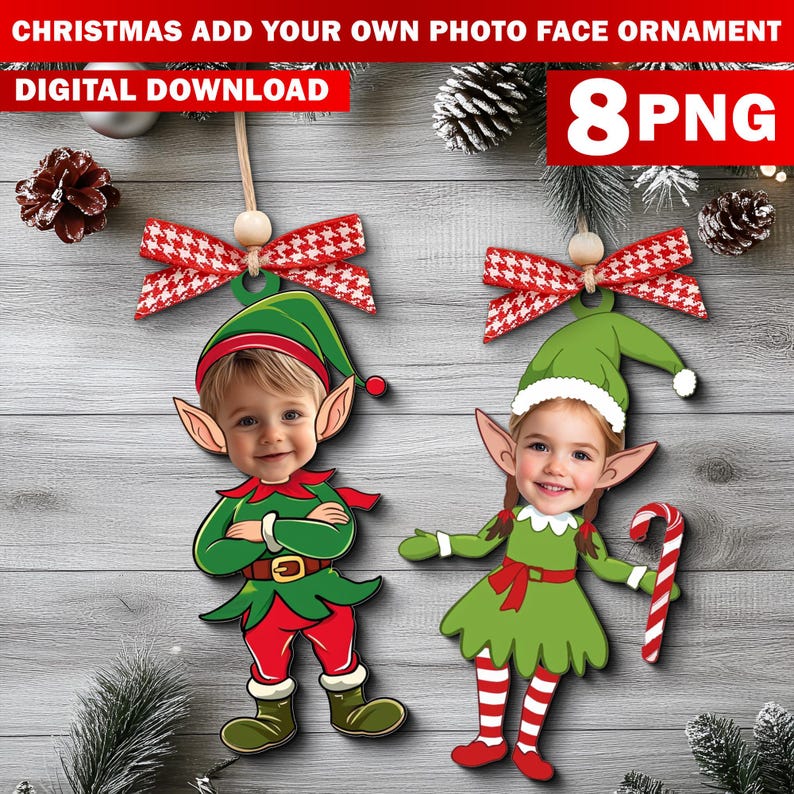 Christmas Add Your Own Photo Face Ornament, DIY Elf Yourself PNG Bundle ...