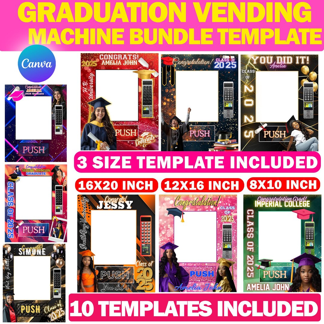 Canva Graduation Vending Machine Template Bundle, DIY, 8x10, 12X16 ...