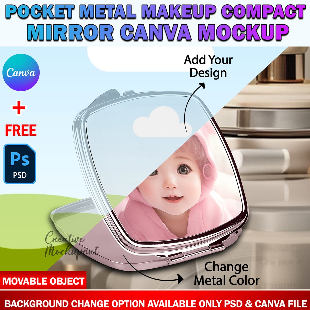 Dye Sublimation Square Folding Compact Make up Mirror Mockup, Pocket ...