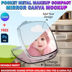 Dye Sublimation Square Folding Compact Make up Mirror Mockup, Pocket ...