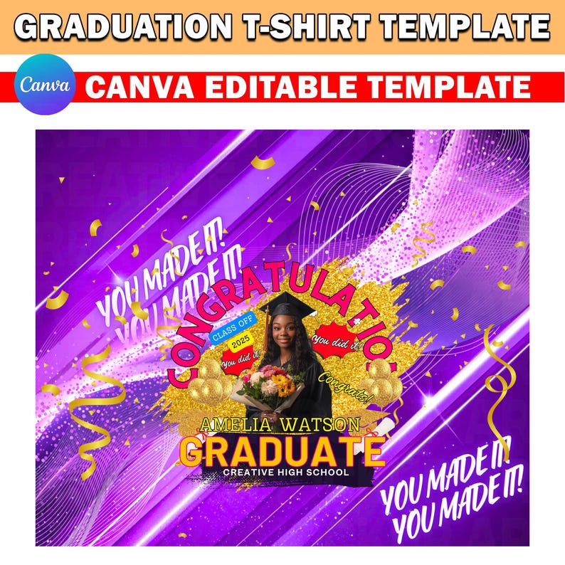 3d All Over Print Graduation Shirt Design Template, Purple Grad T Shirt ...