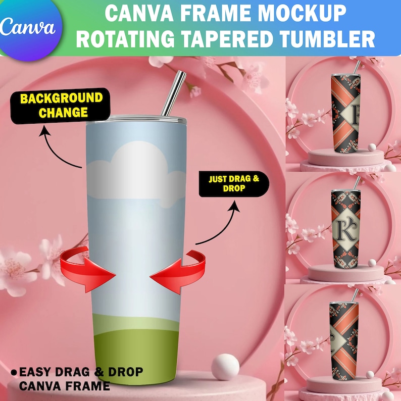 20oz Rotating Tapered Tumbler Mockup Canva Frame, Tapered Canva Preset ...