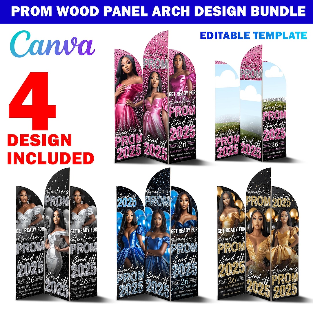 4x Prom Wooden Arch Panel Design Canva Backdrop Template Bundle ...