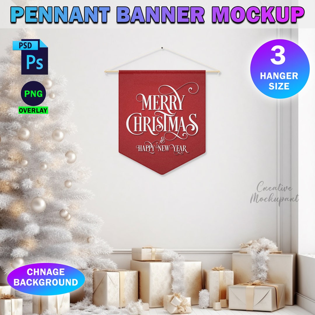 Pennant Banner Mockup | Christmas Background With 3 Different Hanger ...