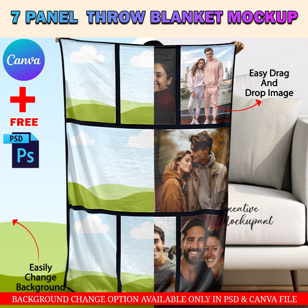 Canva 7 Panel Blanket Mockup for Sublimation, Hand Holding Panel ...