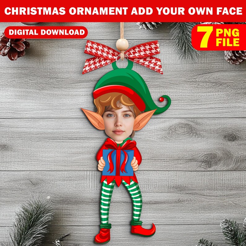 Christmas Add Your Own Custom Photo Face Ornament, DIY Elf Yourself PNG ...