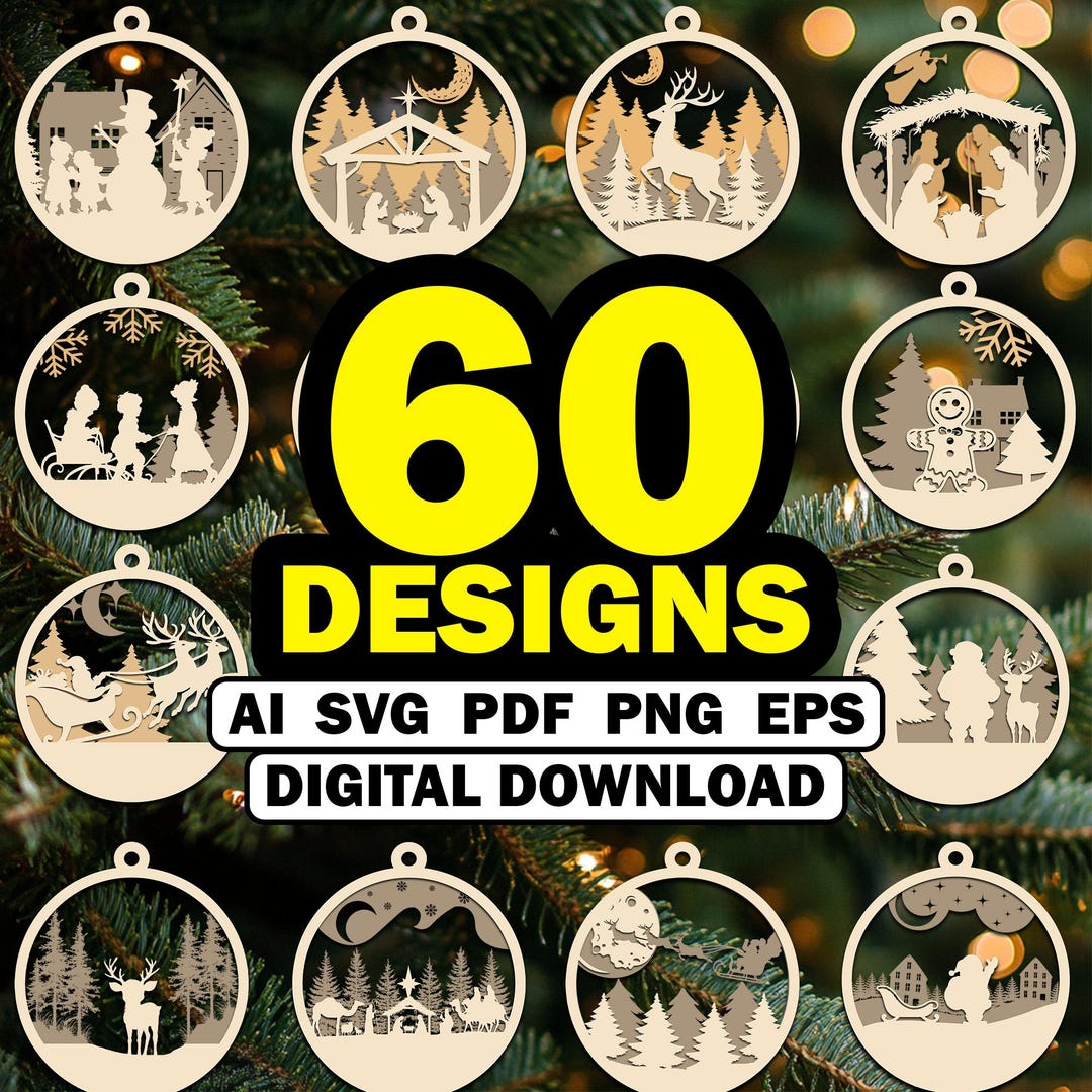 60X Christmas Ornament SVG Bundle, 3-layer Ornament Laser Cut Files ...