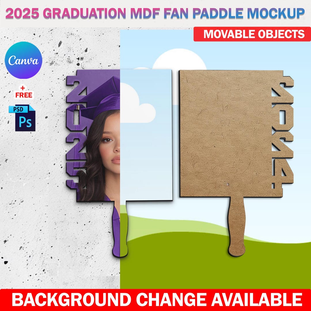 2024 Canva Graduation MDF Fan Mockup, Grad Paddle Mockup for ...