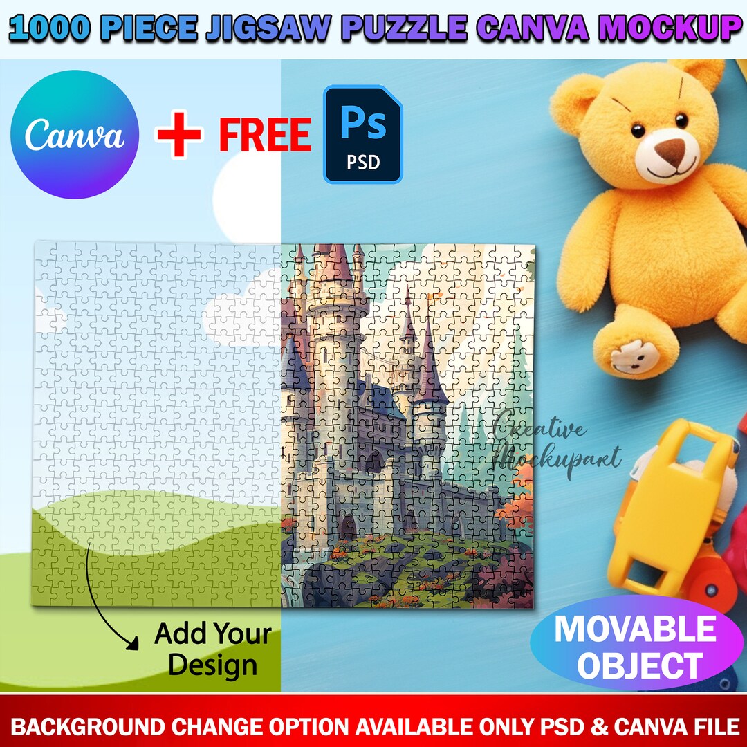 Canva 1000 Piece Jigsaw Puzzle Mockup for Dye Sublimation, Insert Your ...