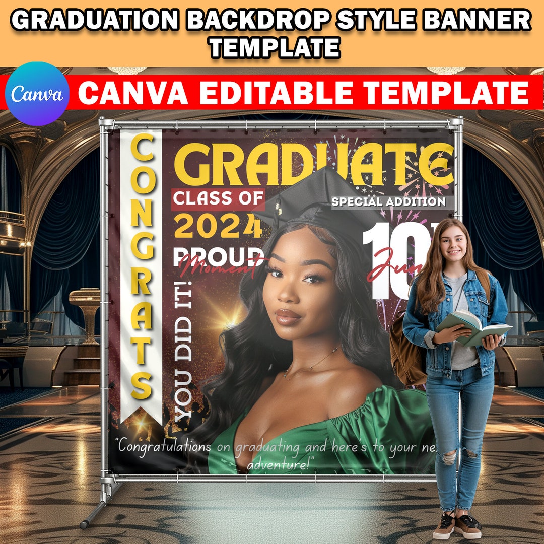 Graduation Backdrop/banner Template, Black and Silver DIY Editable ...