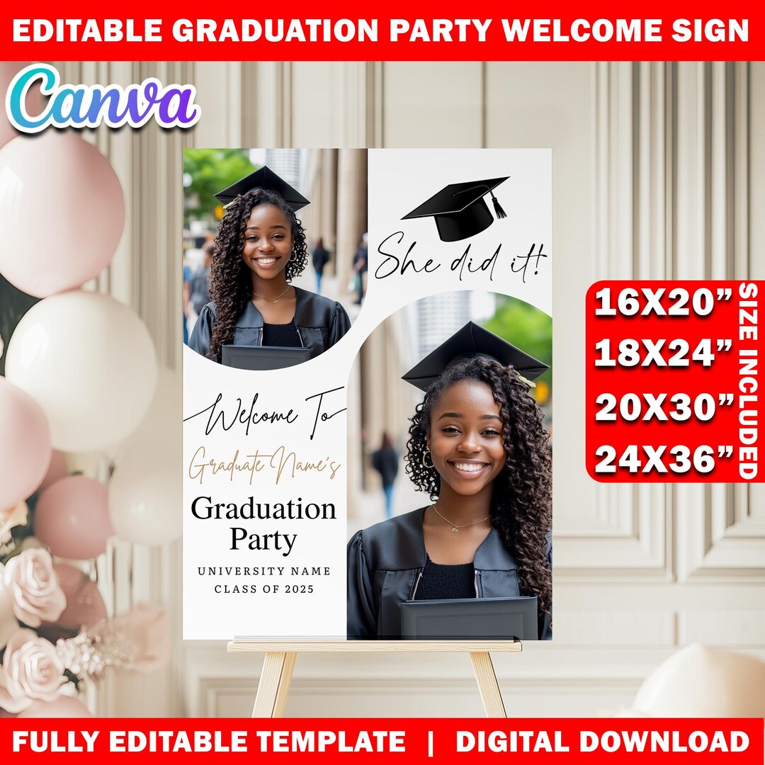 Editable Graduation Party Welcome Sign Template, Canva Grad Decor ...