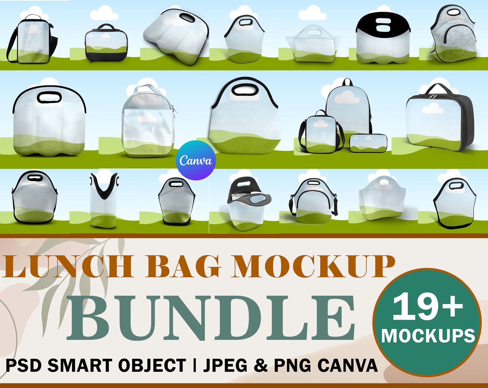 19 Canva Lunch Bag Mockup Mega Bundle, Neoprene Picnic School Container ...