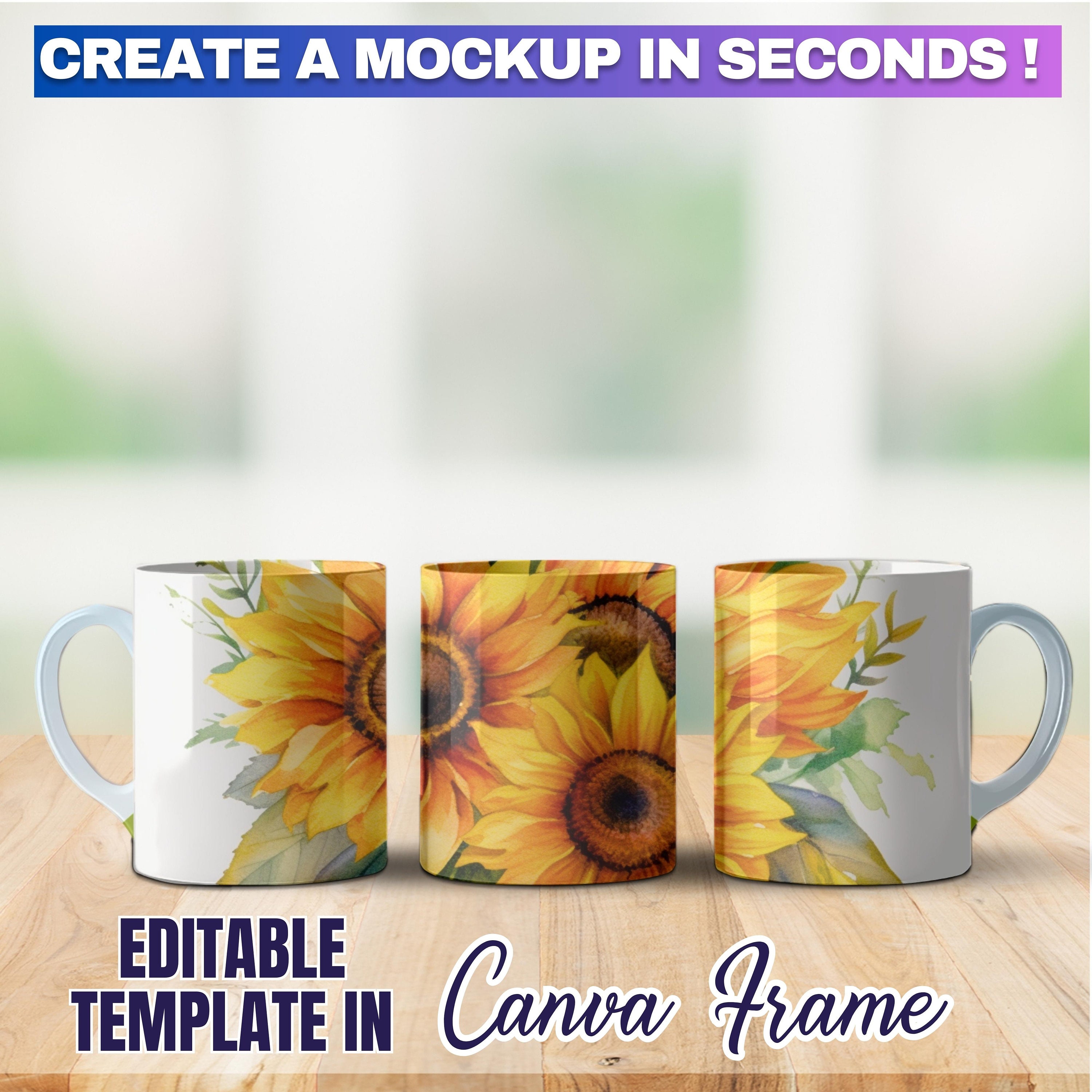 Canva Frame 11oz Mug Full Wrap Mockup | 11oz Coffee Mug Mockup | 3 Mug ...