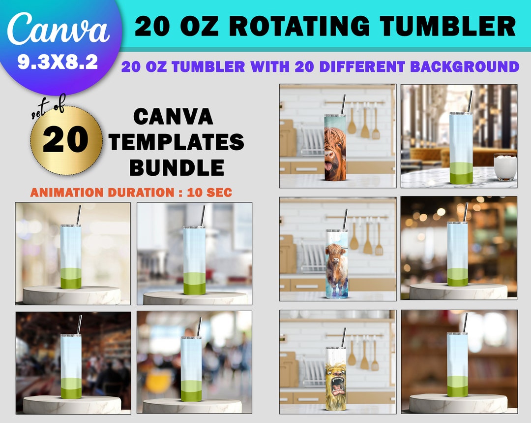 20 Oz Rotating Tumbler Canva Frame Animated Mockup | 20 Pre-made ...