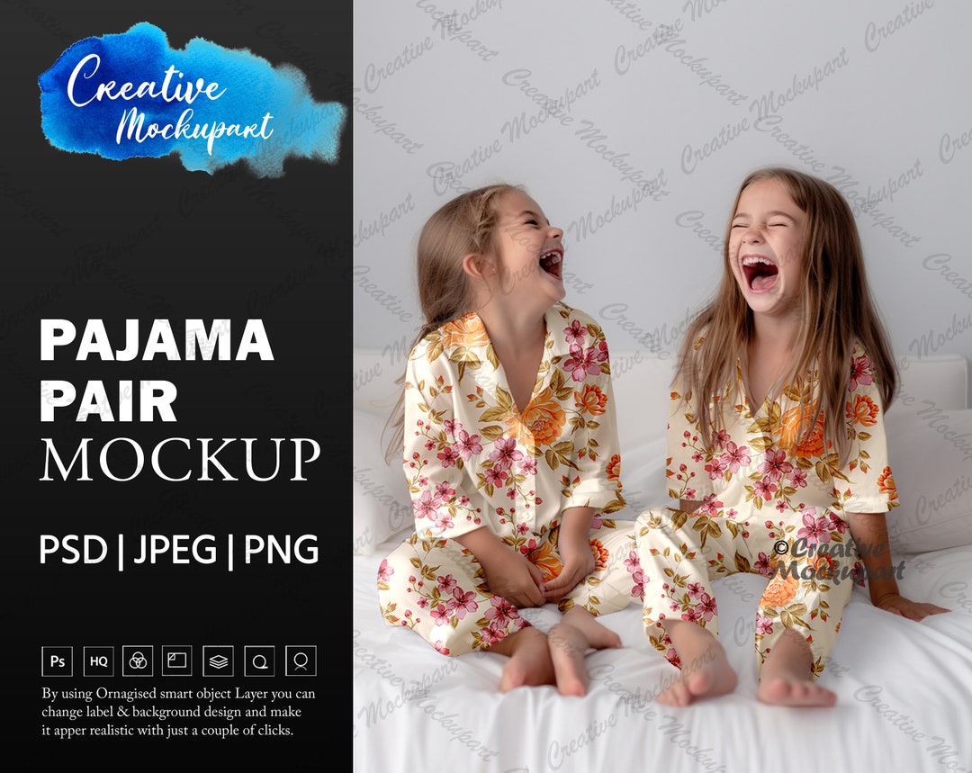 Matching Pajama Pair Mockup | Twins PJ Pair Mockup | Matching House ...