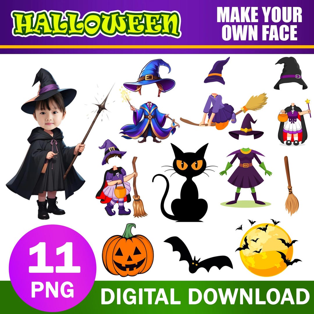 11x Halloween Add Your Own Witch Photo Picture PNG Bundle, Witch, Cute ...