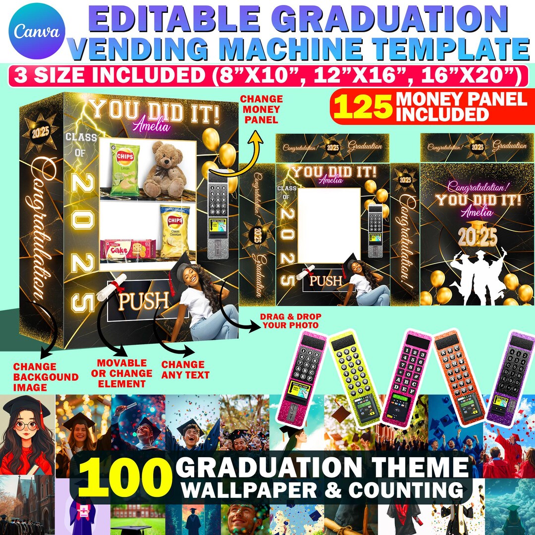Canva Graduation Vending Machine Template, 2024 Senior DIY Graduation ...