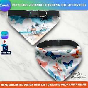 Canva Sublimation Pet Scarf Mockup, Triangle Bandana With Collar Mockup ...