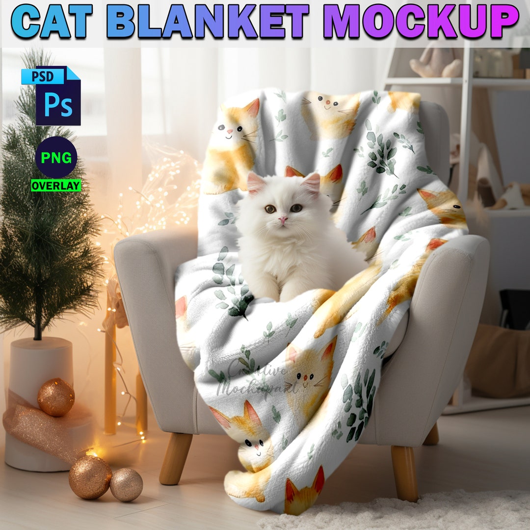 Cat Blanket Mockup, Pet Blanket Mockup, Cat on Sofa Blanket JPG ...