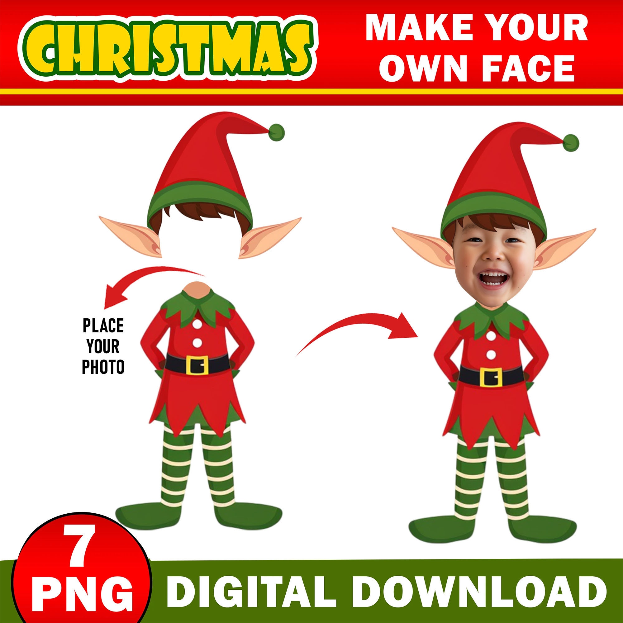 Christmas Add Your Own Photo Face, DIY Elf Yourself PNG Bundle, Elf ...