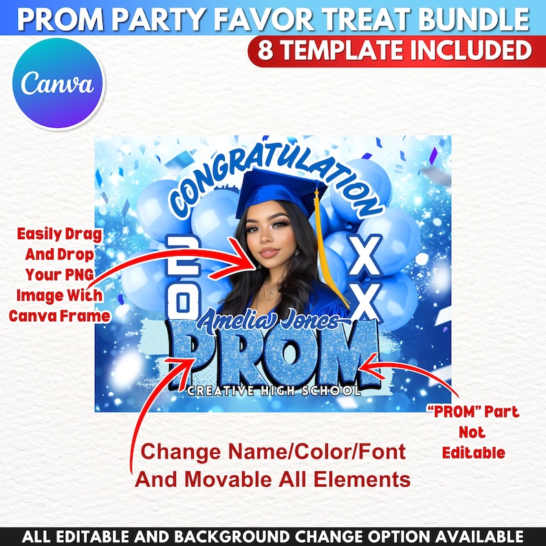 Prom Send off Treat, Prom Packaging Template Bundle, Light Blue ...