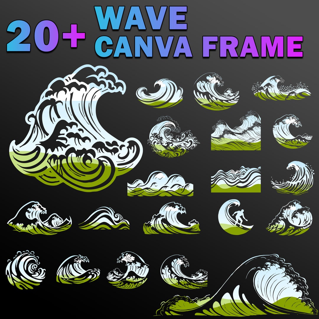 20 Ocean Wave Canva Frames Bundle: Create Your Own Summer Projects Wave Designs With Easy Drag ...