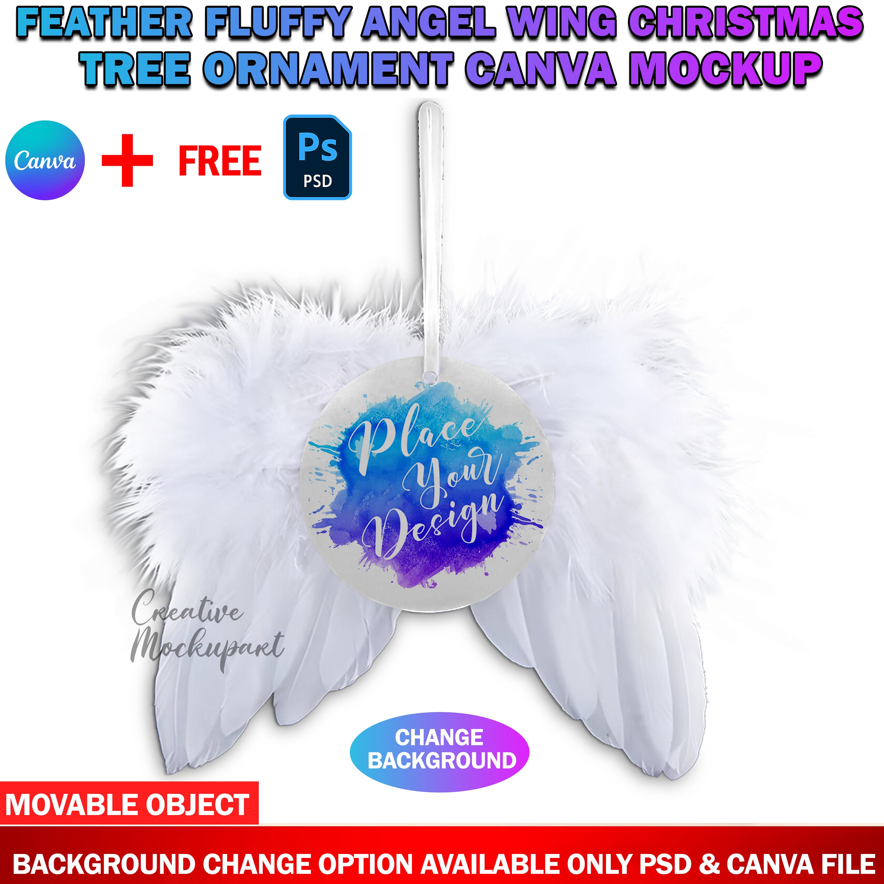 Canva Feather Fluffy Angel Wing Christmas Tree Ornament Mockup, Insert ...