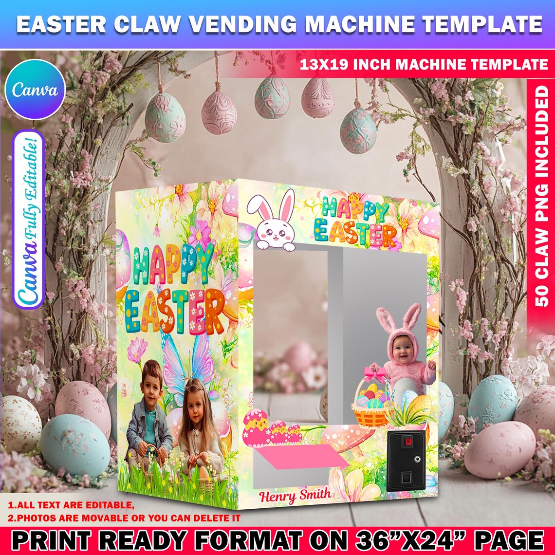 Editable Canva Easter Claw Vending Machine Template, 13 X 19 Easter ...