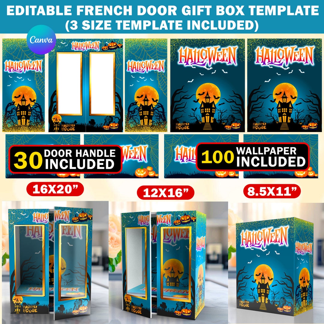 Snooky Halloween French Doors Gift Box Template, 8.5X11, 12X16, 16X20 ...